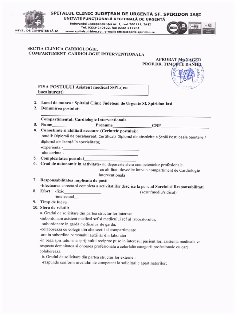 Fisa Post As Med Cardiologie Interventionala | PDF