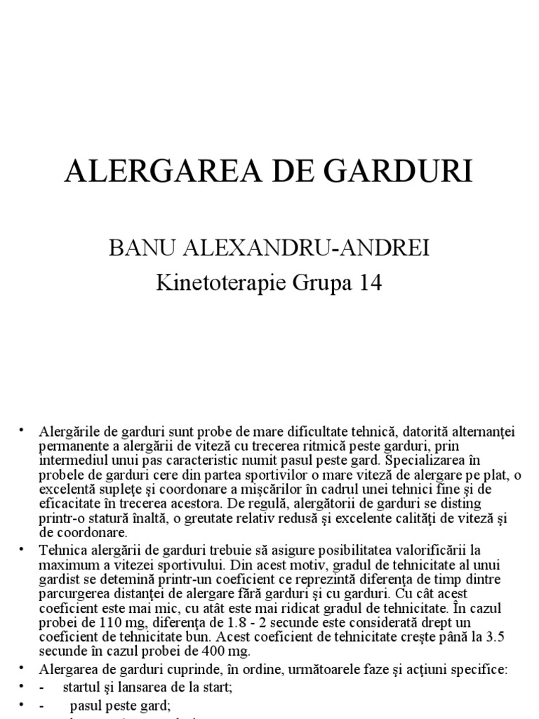 Alergarea de Garduri - Banu Alexandru-Andrei KT Grupa 14 | PDF