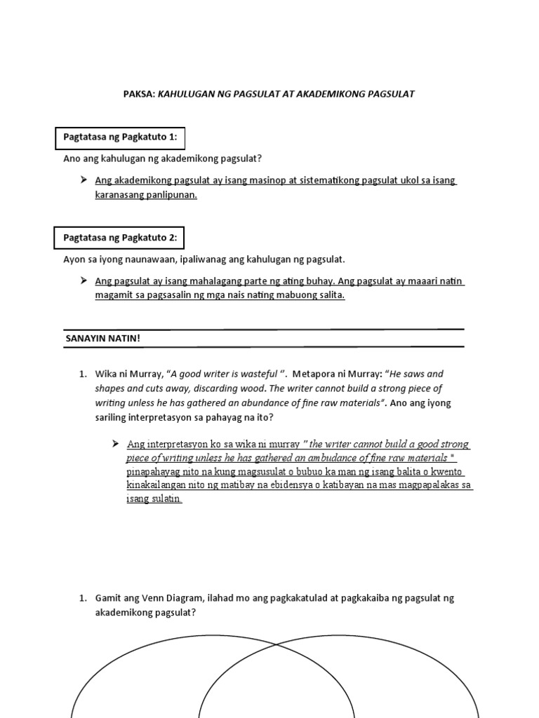 Kahulugan NG Pagsulat at Akademikong Pagsulat | PDF