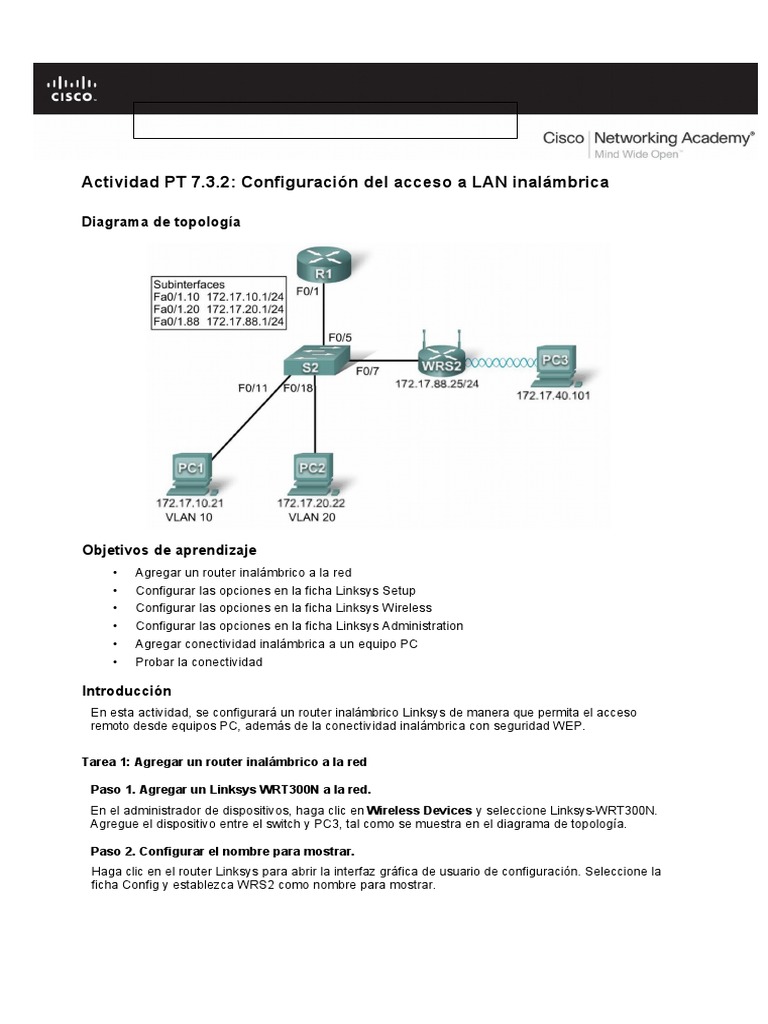 Actividad Resuelta PT 4.4.2.2 - Configuración Del Acceso A LAN Inalámbrica | Descargar gratis ...