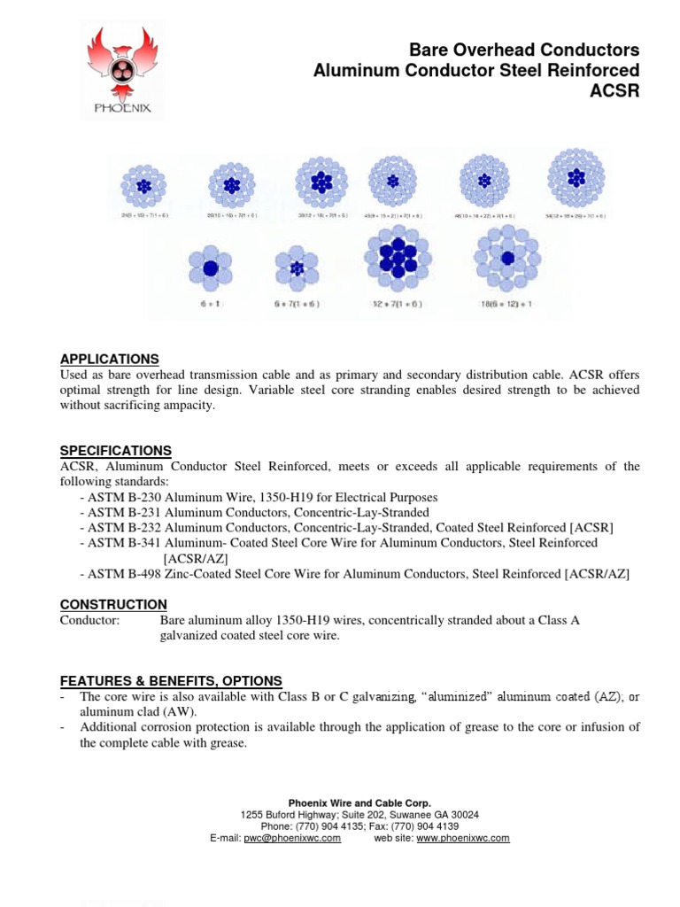 ACSR Bare Overhead Conductors Guide | PDF | Wire | Electricity