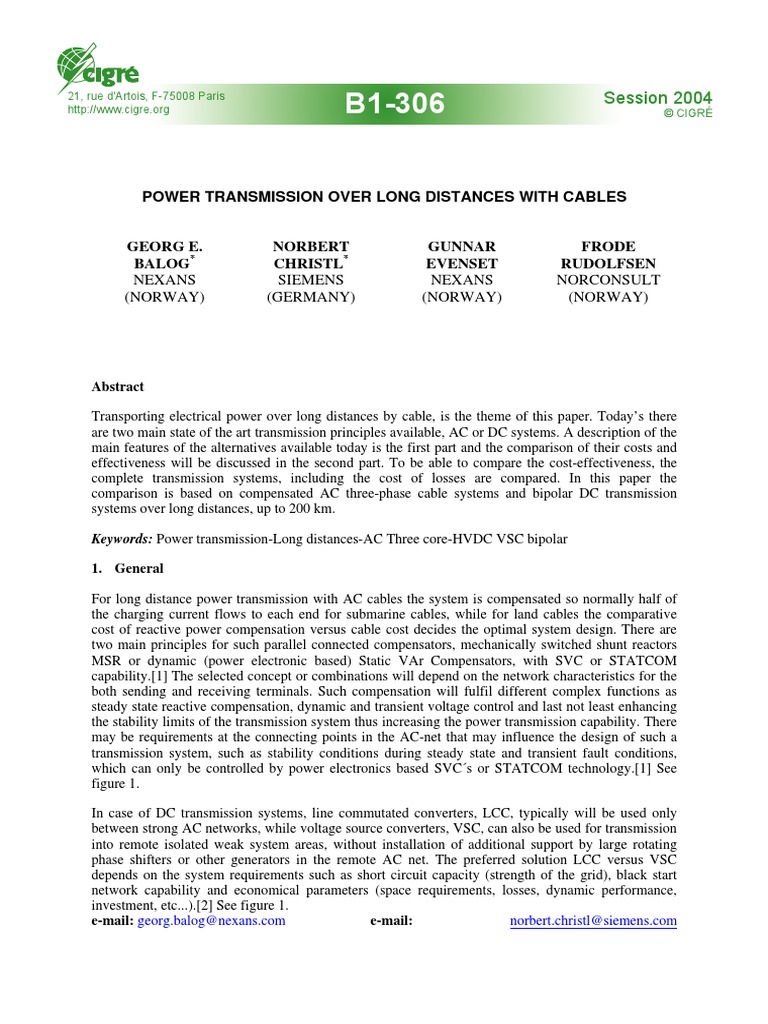 Power Transmission Over Long Distances With Cables | PDF | High Voltage ...