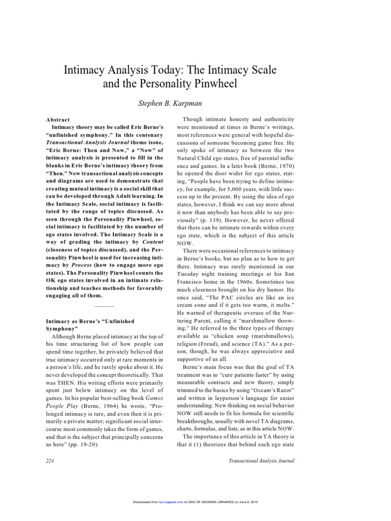 Intimacy Analysis Today: The Intimacy Scale and The Personality ...