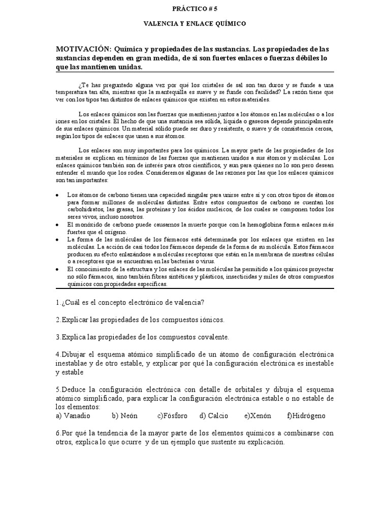 Práctico Enlace QMC | PDF | Enlace químico | Moléculas