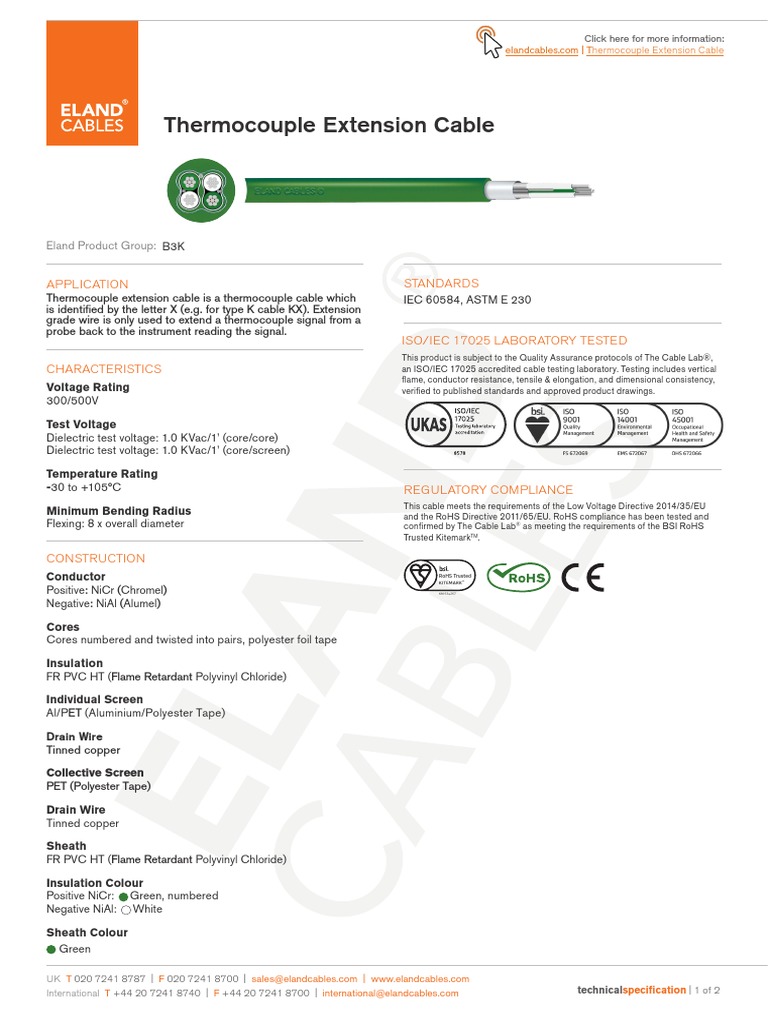 Thermocouple Extension Cable Specs | PDF