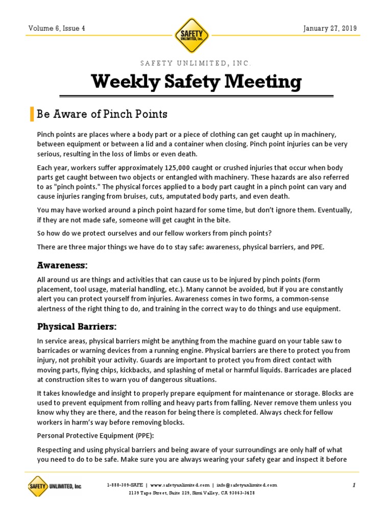 SMOTW - 604 - Be Aware of Pinch Points | PDF | Personal Protective ...