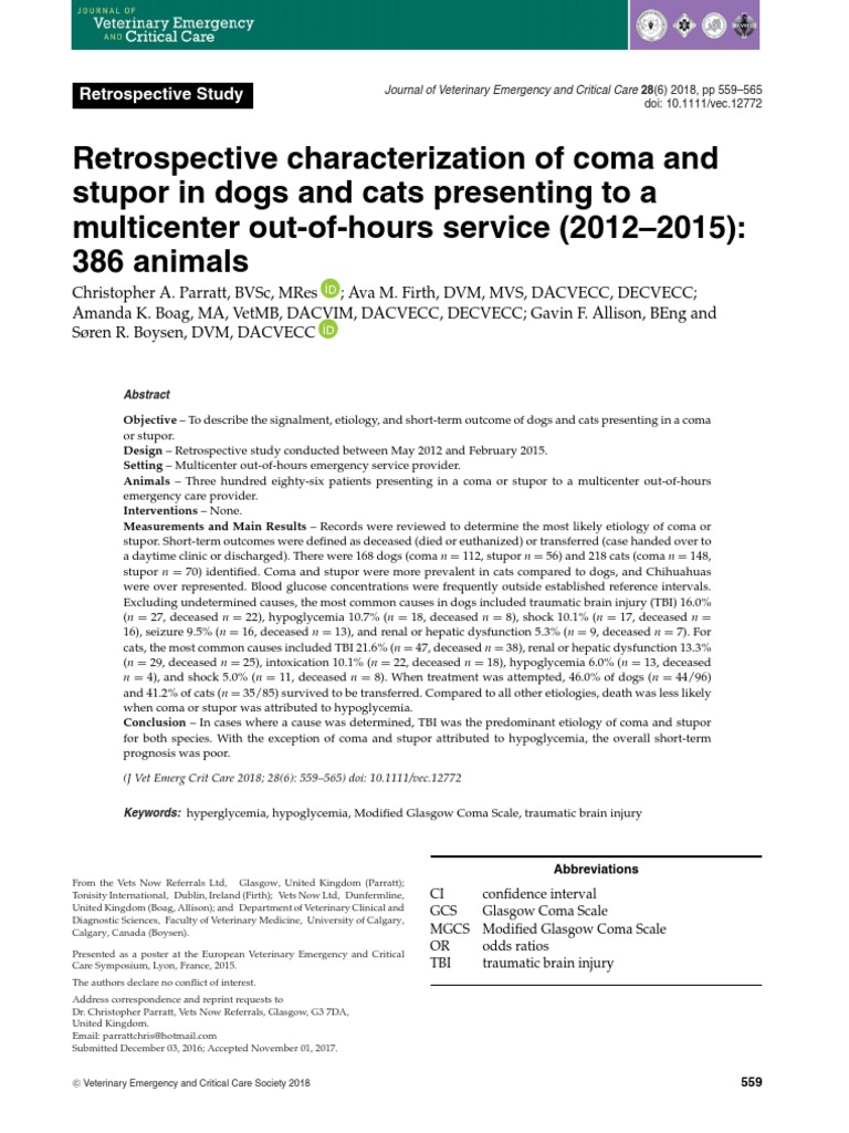 Retrospective Characterization of Coma and Stupor in Dogs and Cats ...