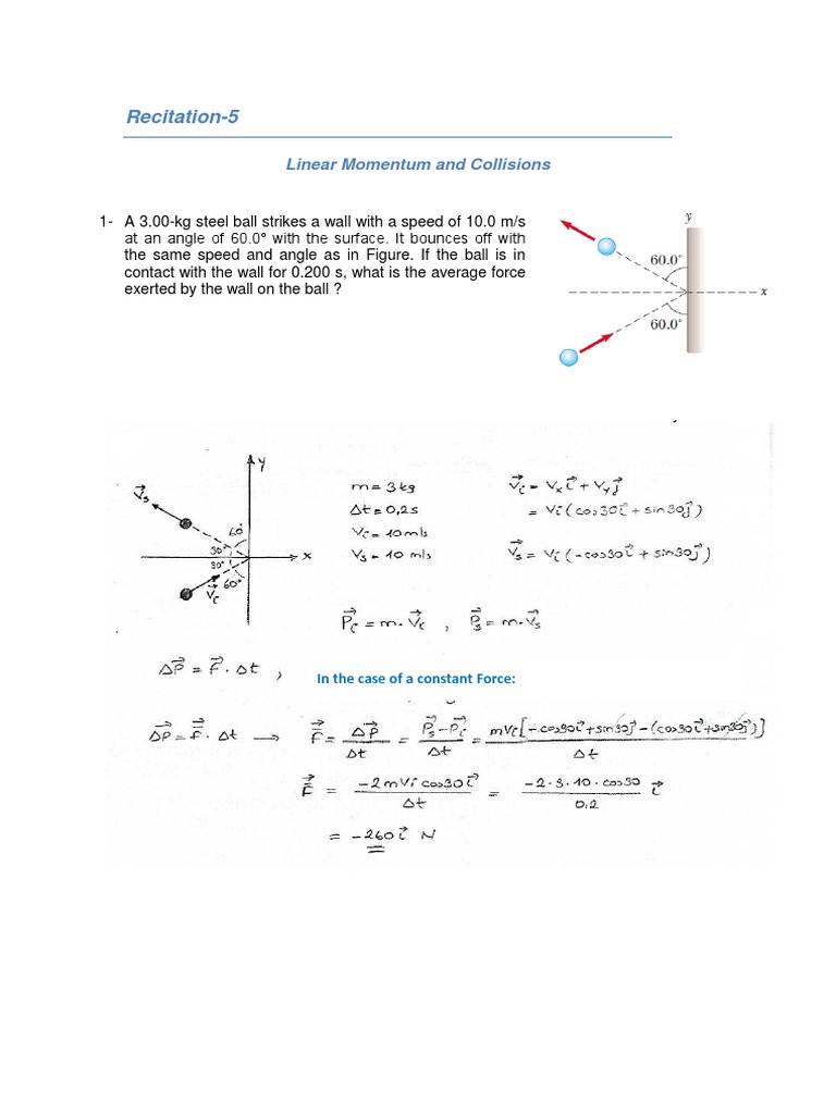 Recitation-5: Linear Momentum and Collisions | PDF | Collision | Momentum