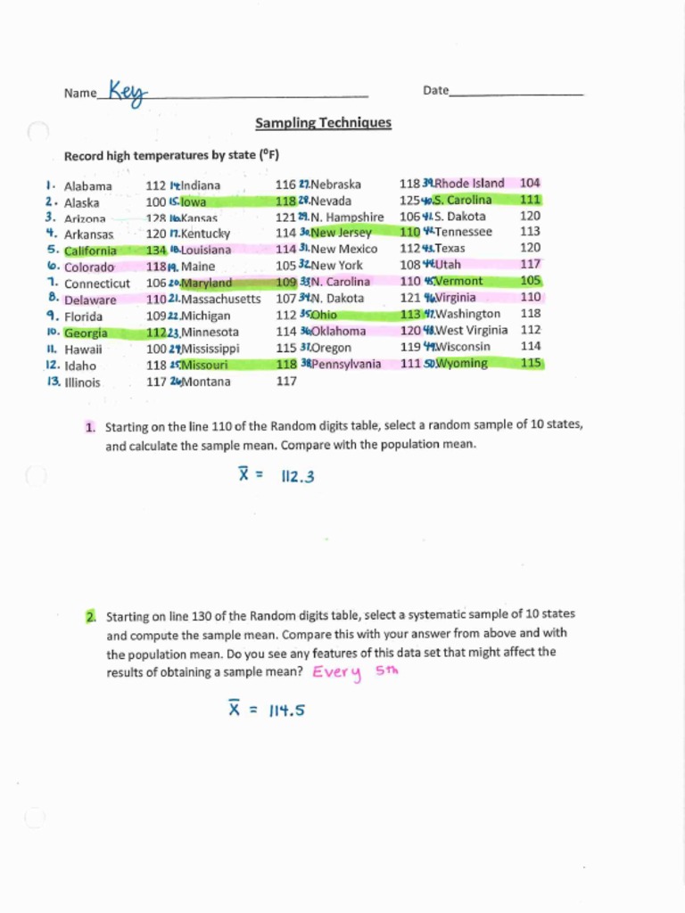KEY - Sampling Techniques Worksheet | PDF
