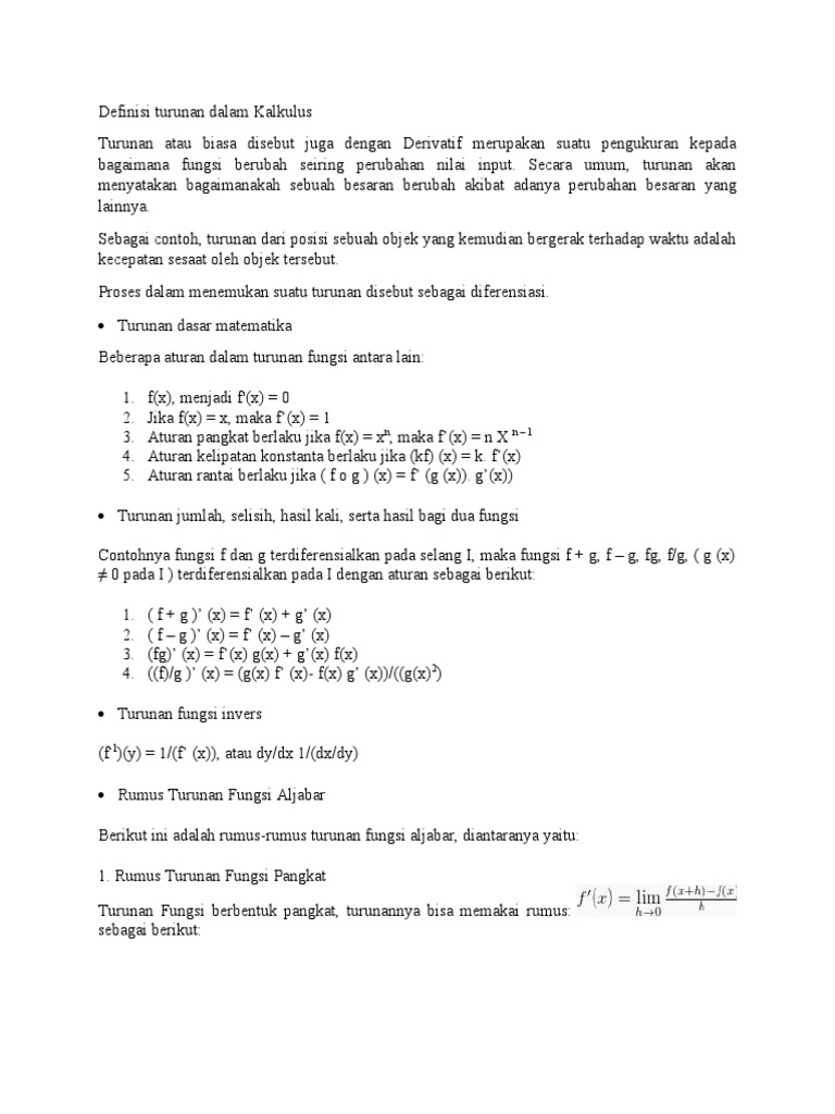 Definisi dan Rumus Turunan Kalkulus | PDF