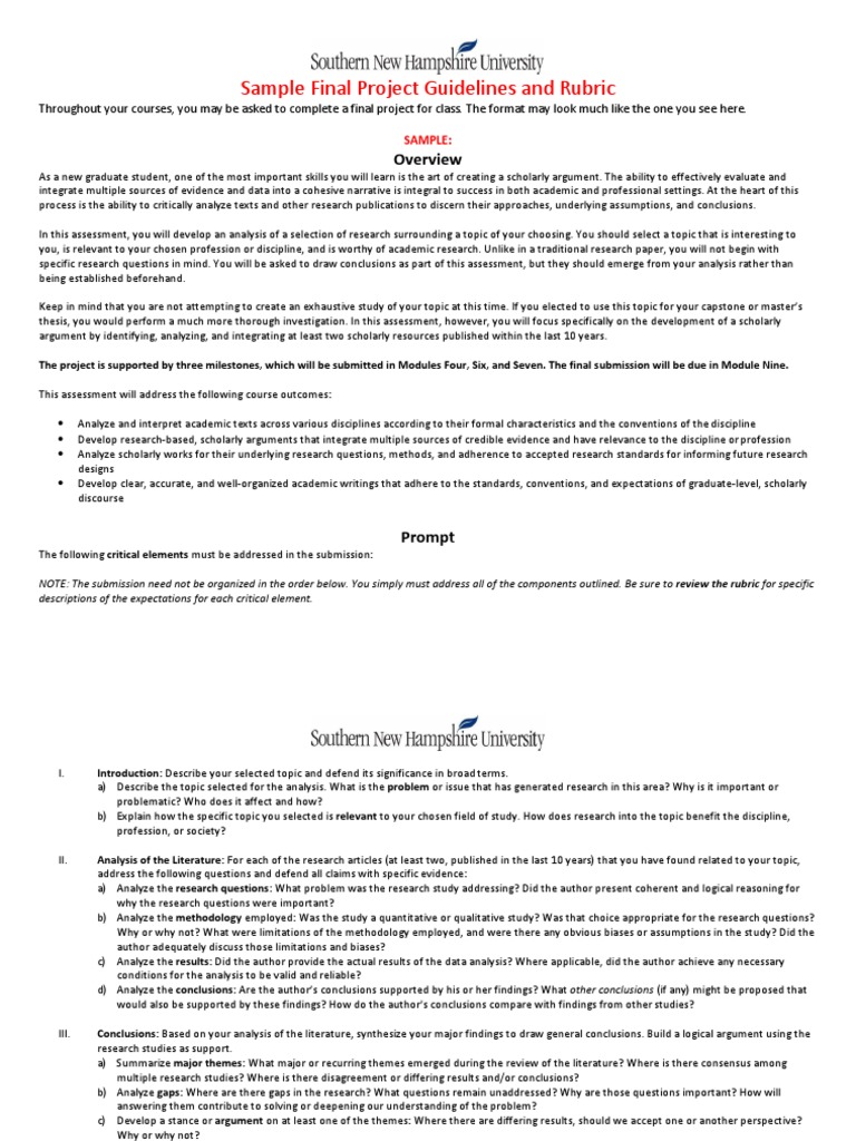 FYE 501 Sample Final Project Guidelines | PDF | Educational Assessment ...