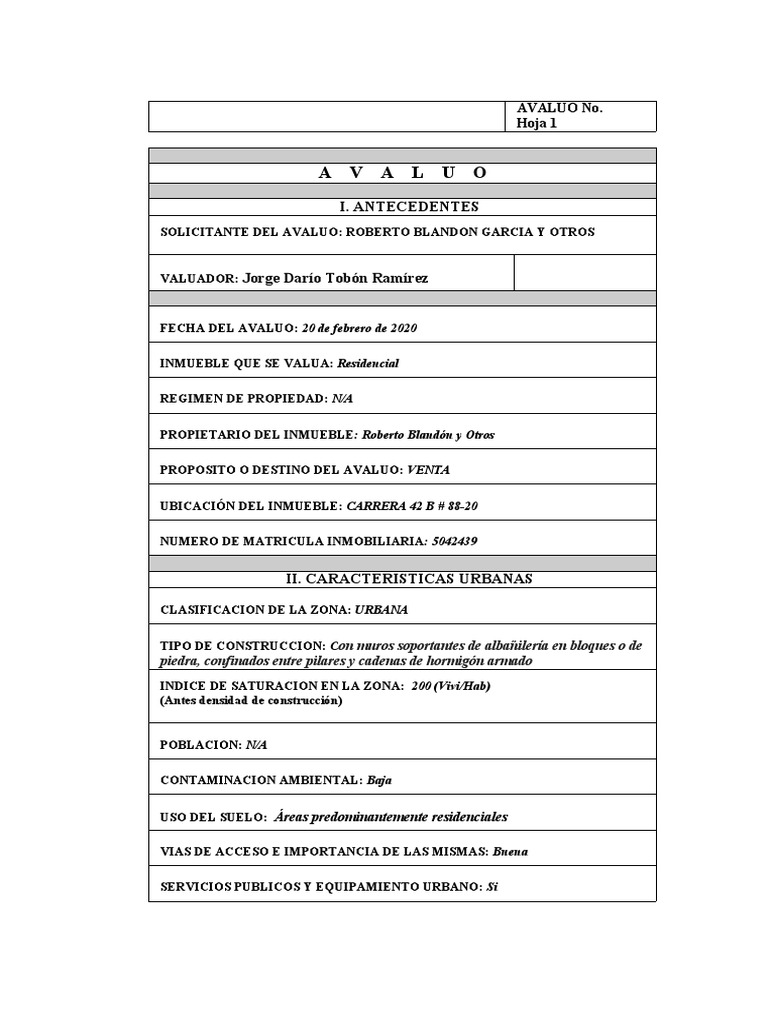 Avaluo 1 | PDF | Hormigón | Bienes raíces