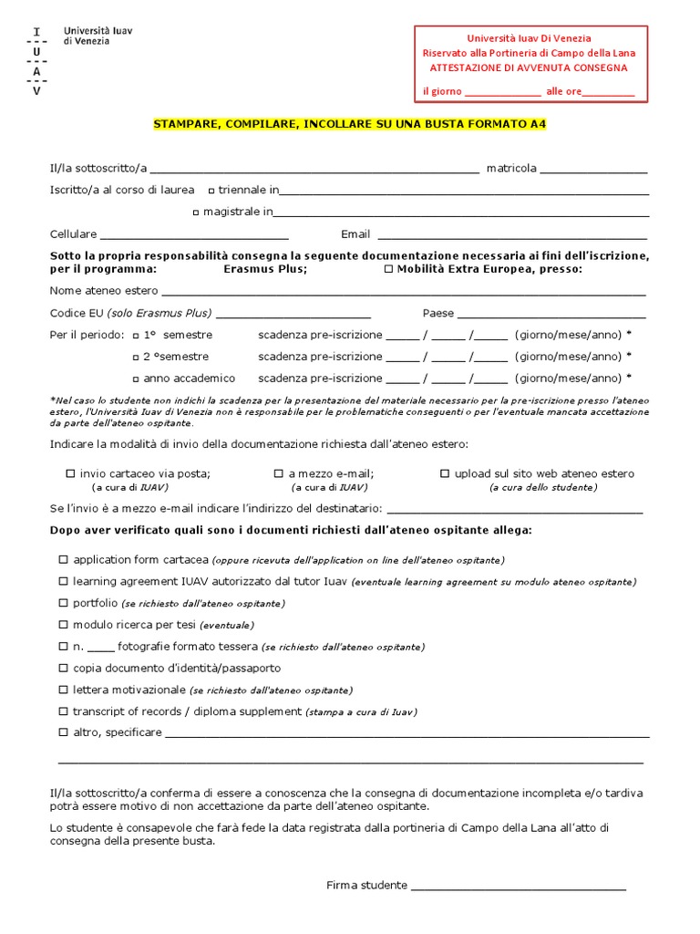 Modulo Consegna Documenti | PDF