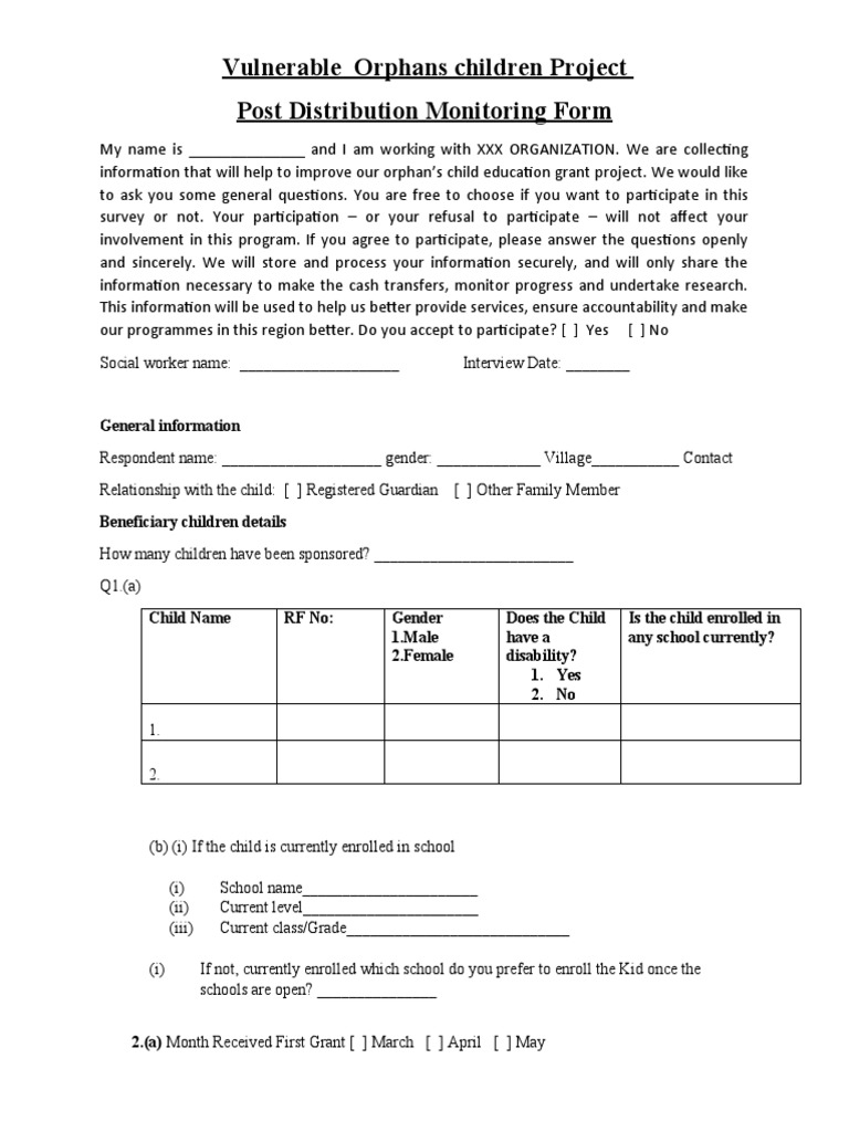 7.3 Vulnerable Orphans Children Project Post Distribution Monitoring ...