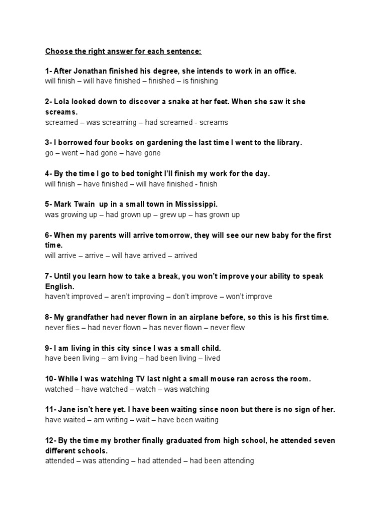 English Grammar Tense Quiz | PDF