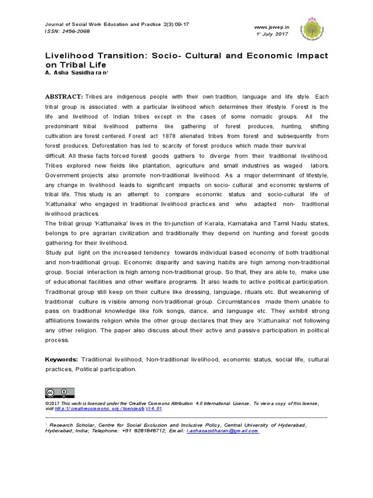 Livelihood Transition: Socio-Cultural and Economic Impact On Tribal ...