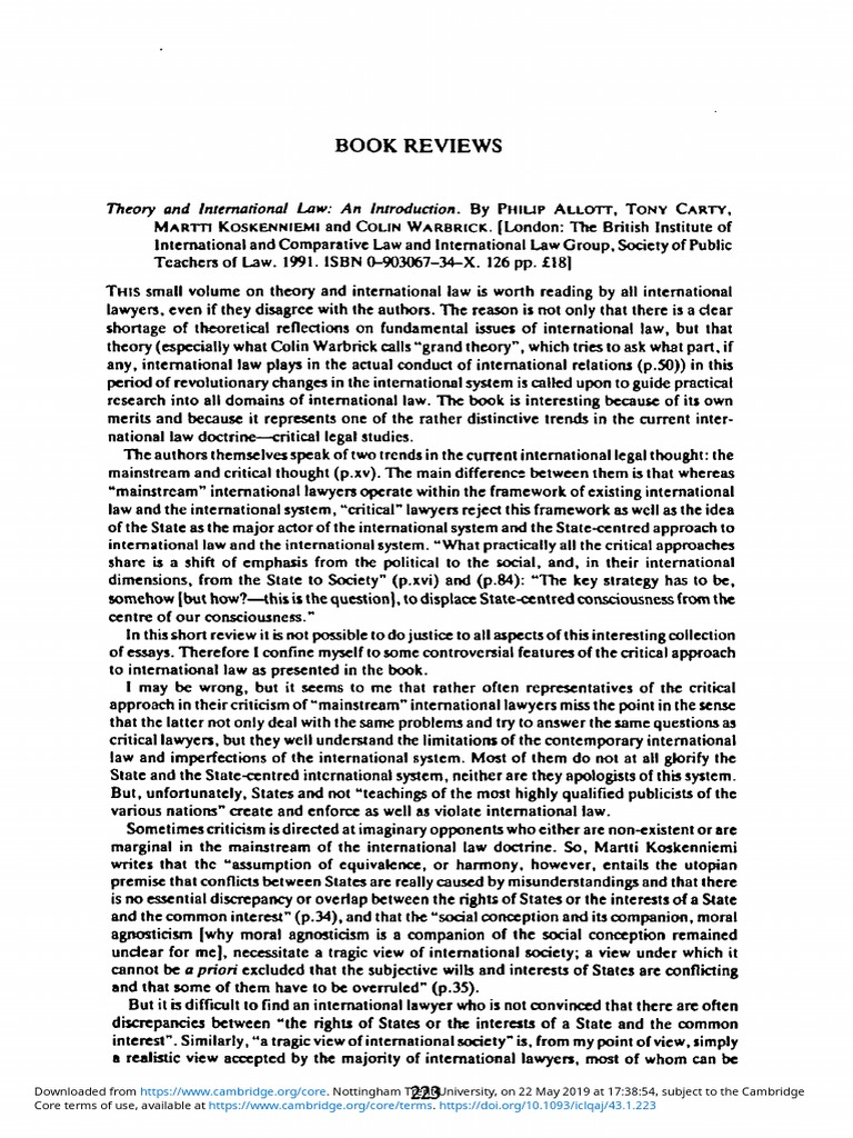 Theory and International Law - An Introduction. by Philip Allott, Tony ...