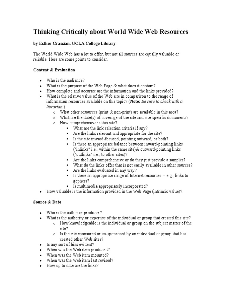Considering Critical Criteria for Evaluating Web Resources: Content ...