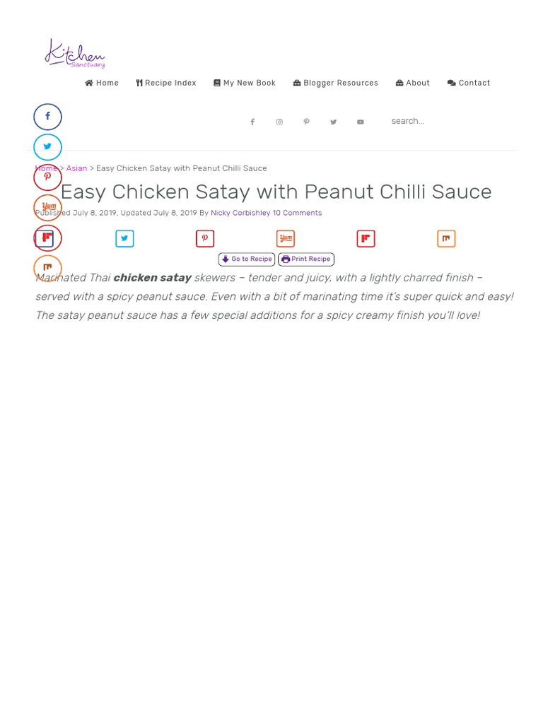 Easy Chicken Satay With Peanut Chilli Sauce | PDF | Nutrition Facts ...