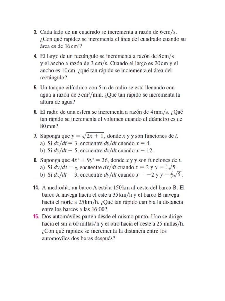 Ejercicios Razones de Cambio | PDF