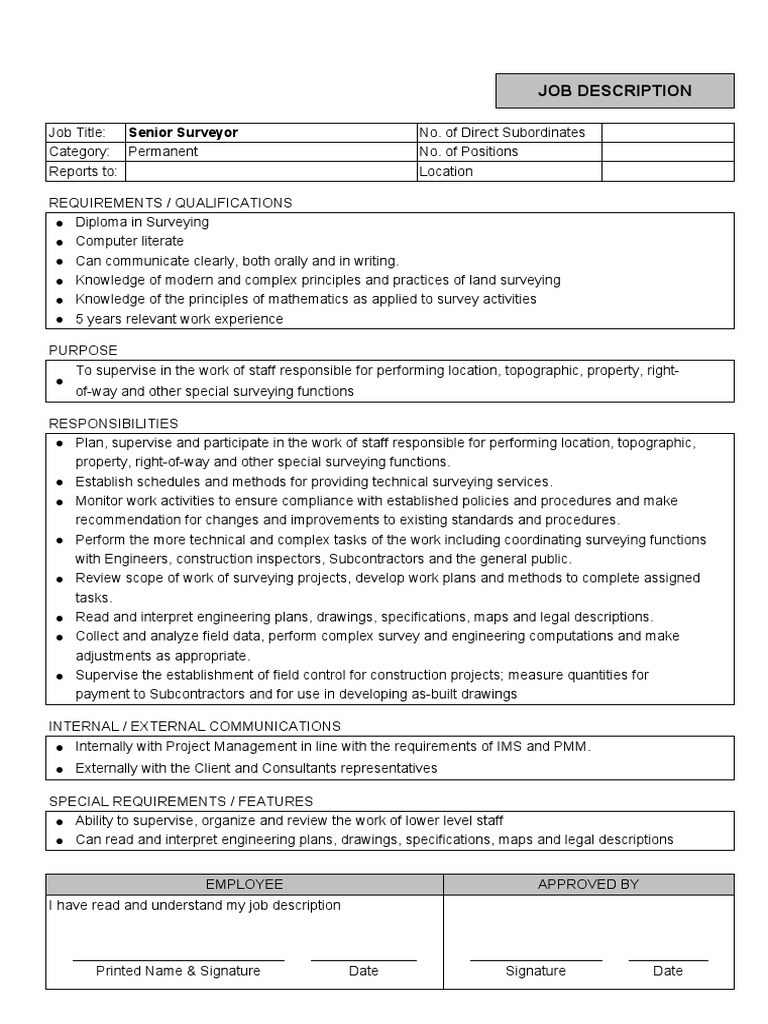 Senior Surveyor: Job Description | PDF | Surveying | Engineering
