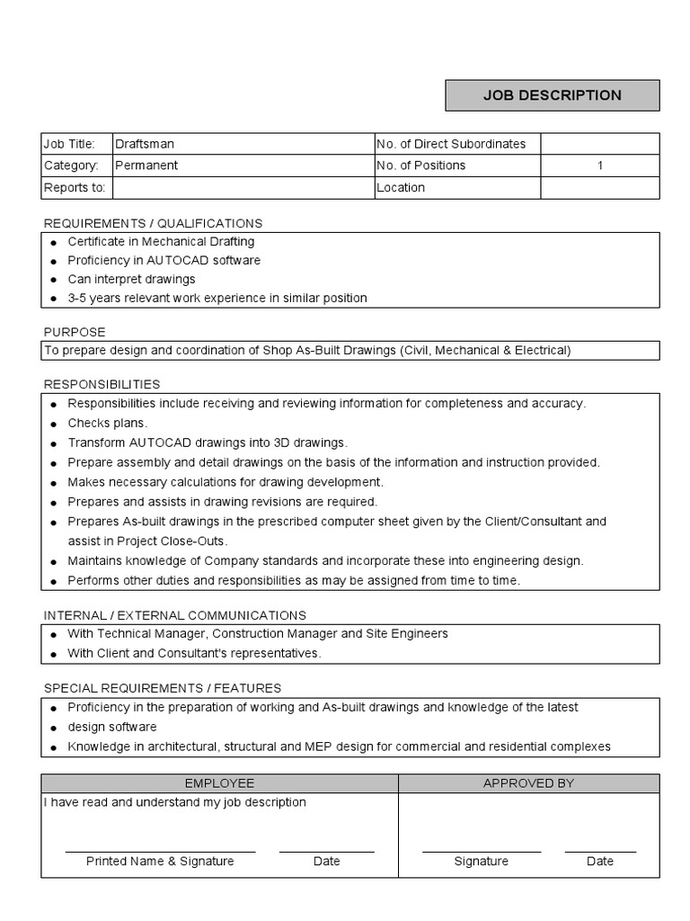 Draftsman Job Description Overview | PDF