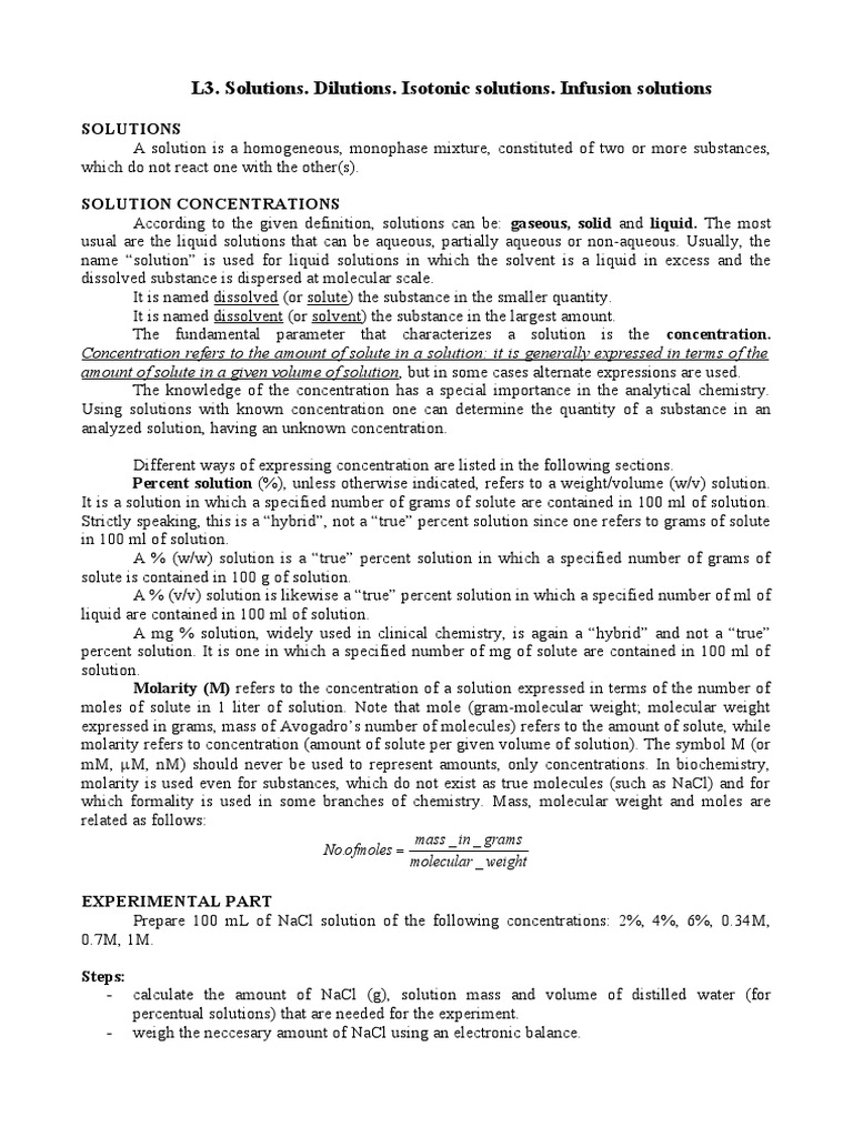 L3 Solutions Dilutions Infusion Solutions | PDF | Solution ...