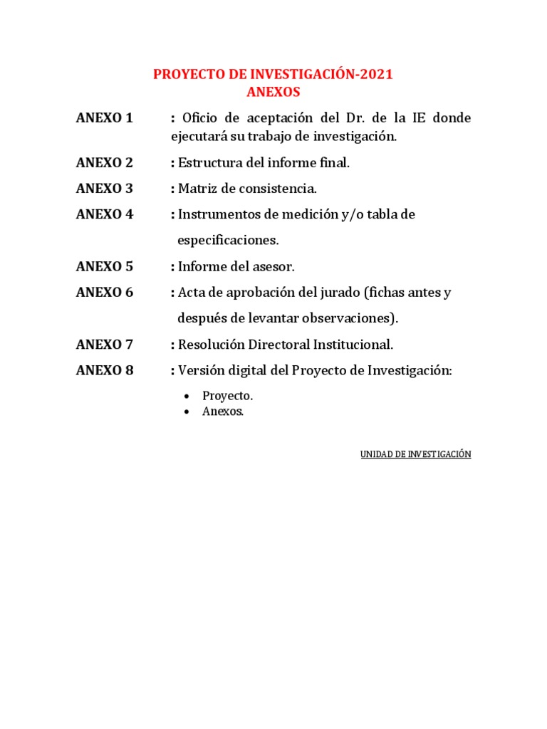 Anexos Del Proyecto de Investigación | PDF