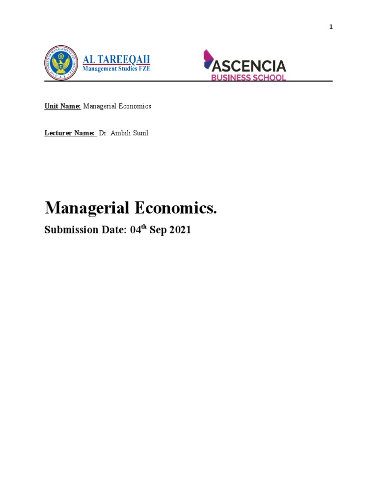 Managerial Economics - Assignment | PDF | Economic Surplus | Marginal Cost