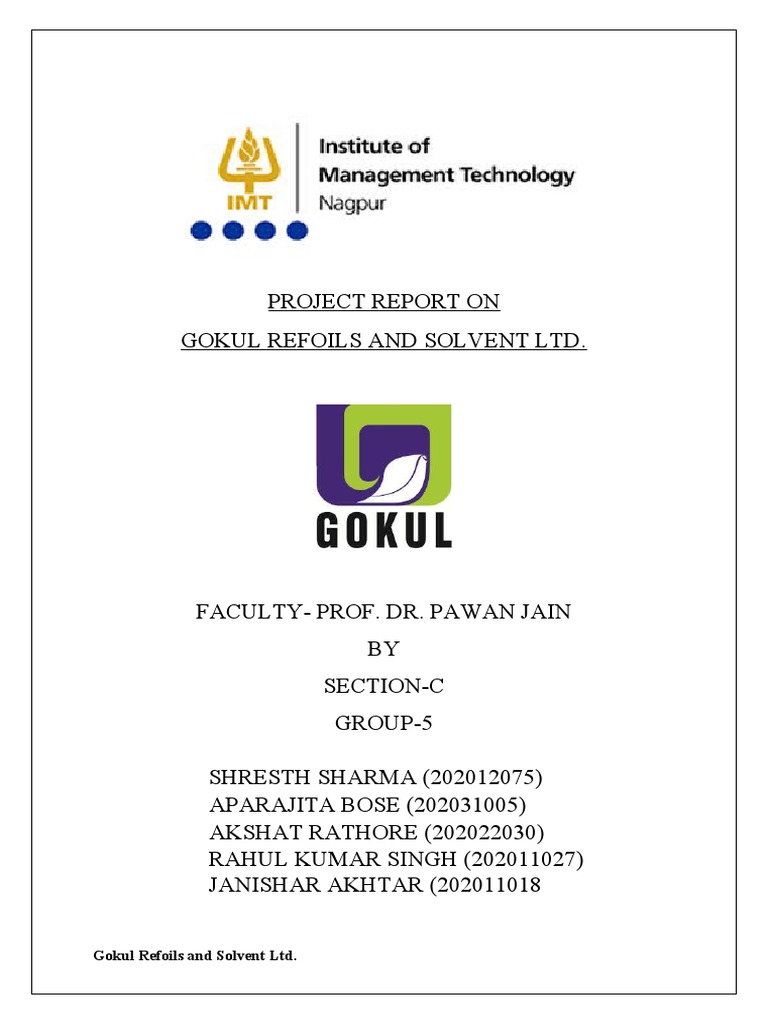 Project Report On Gokul Refoils and Solvent LTD | PDF | Depreciation | Financial Statement