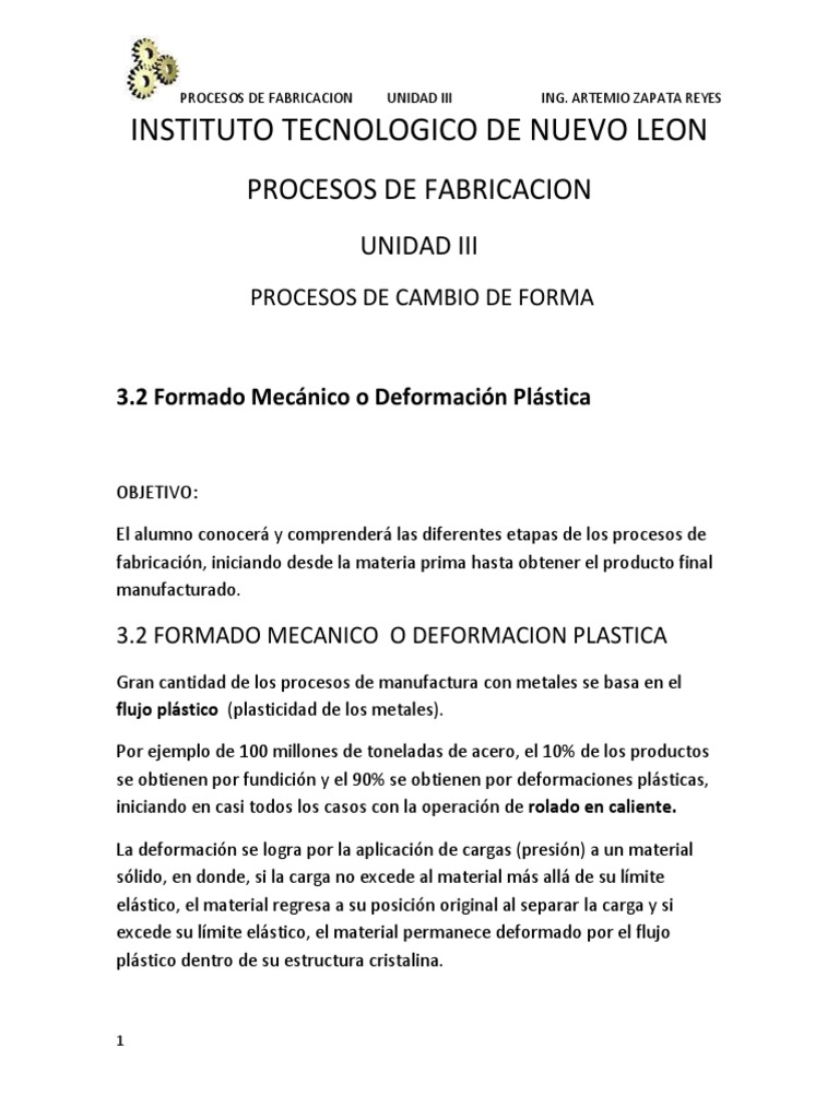 Unidad 3.2 RESUMEN FORMADO MECANICO | PDF | Extrusión | Plasticidad ...