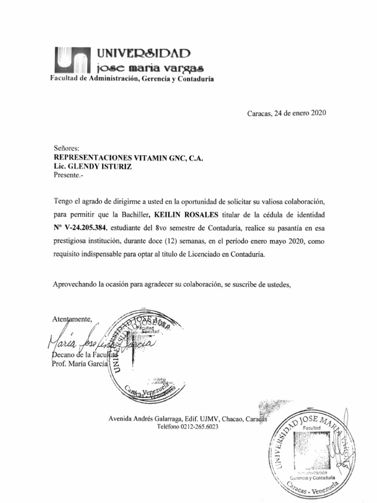 Modelo de La Universidad, Carta de Pasantías | PDF