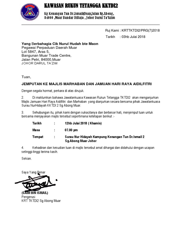 Surat Jemputan - Marhaban KRT2018 | PDF