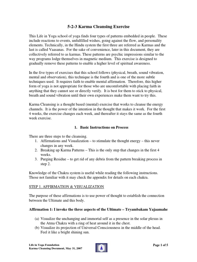 5-2-3 Karma Cleansing Exercise: 1. Basic Instructions On Process | PDF ...