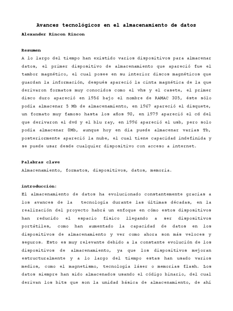 Avances Tecnológicos en El Almacenamiento de Datos-Alexander Rincon ...