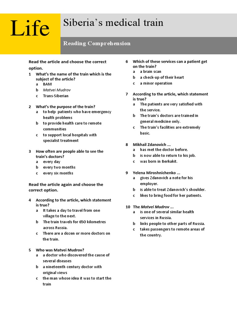 Pre Int Intermediate ReadingComprehension | PDF | Physician | Patient