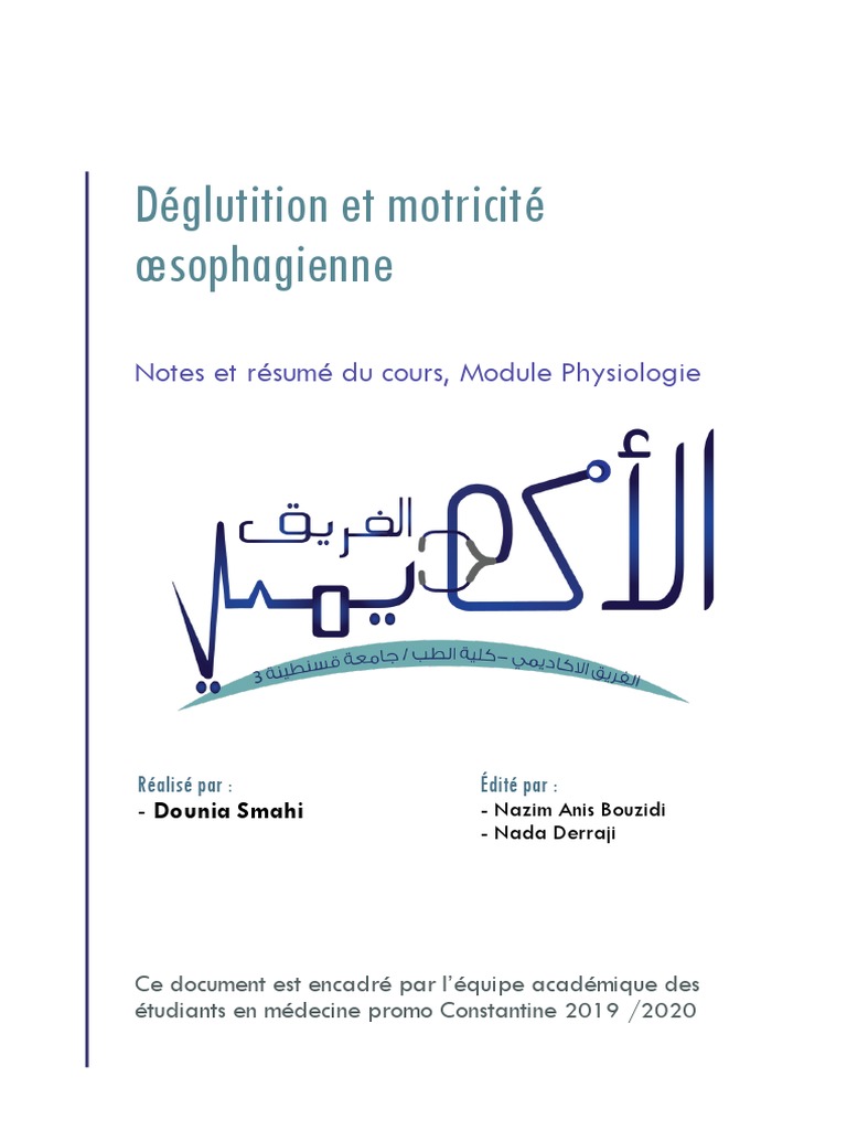 Déglutition et motricité œsophagienne | PDF | Gastroentérologie | Anatomie