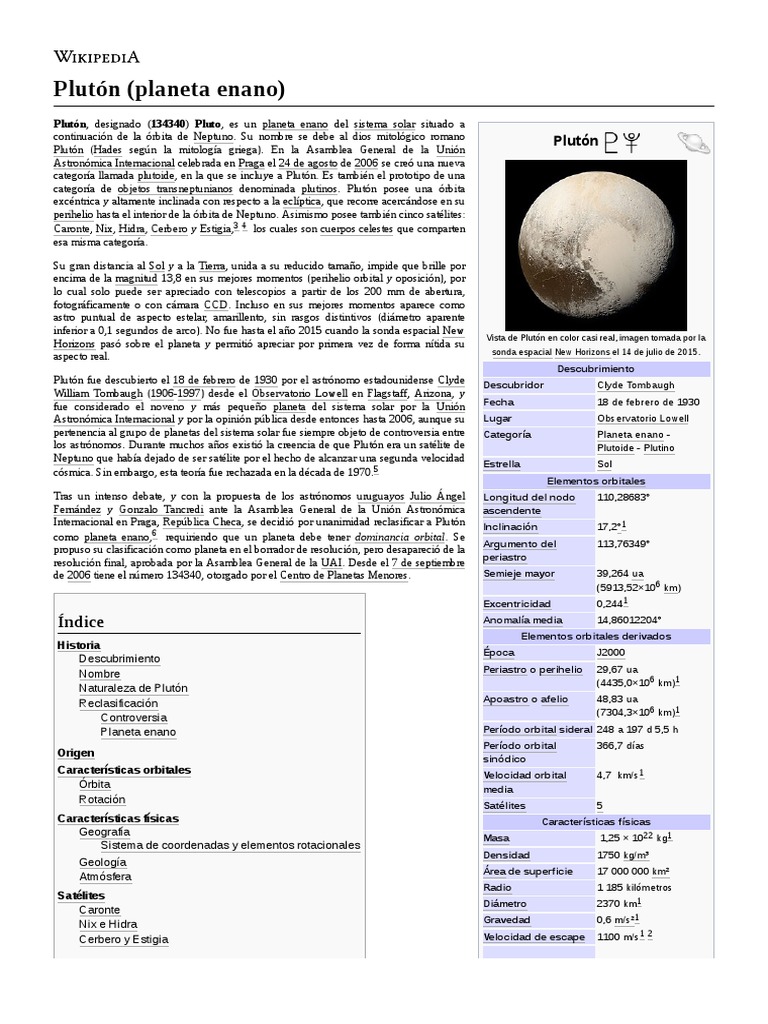 Plutón Planeta Enano Pdf Plutón Satélite Natural
