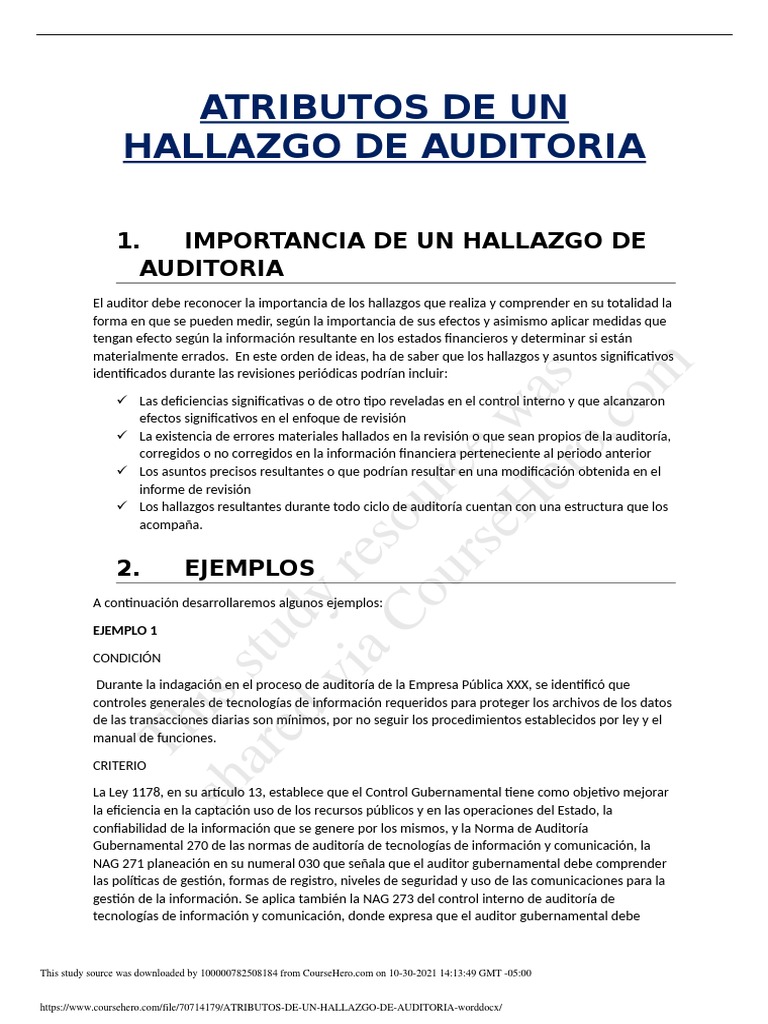 ATRIBUTOS DE UN HALLAZGO DE AUDITORIA Word | PDF | Auditoría | Contabilidad