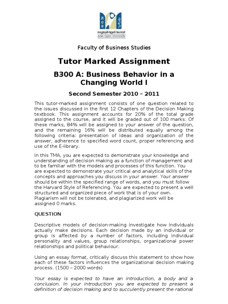 Tma B300a | PDF | Decision Making | Essays