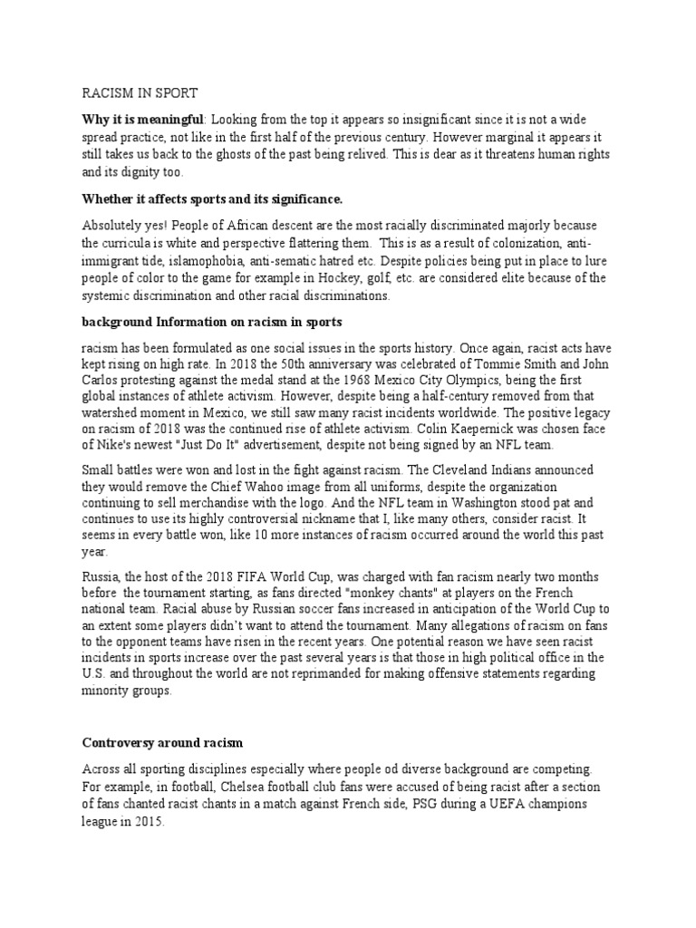 Racism in Sport | PDF | Racism | Discrimination & Race Relations