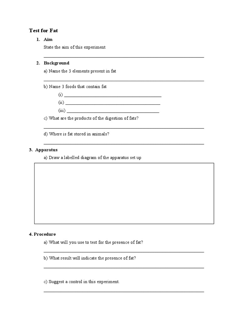 Test For Fat Preparatory Sheet | PDF