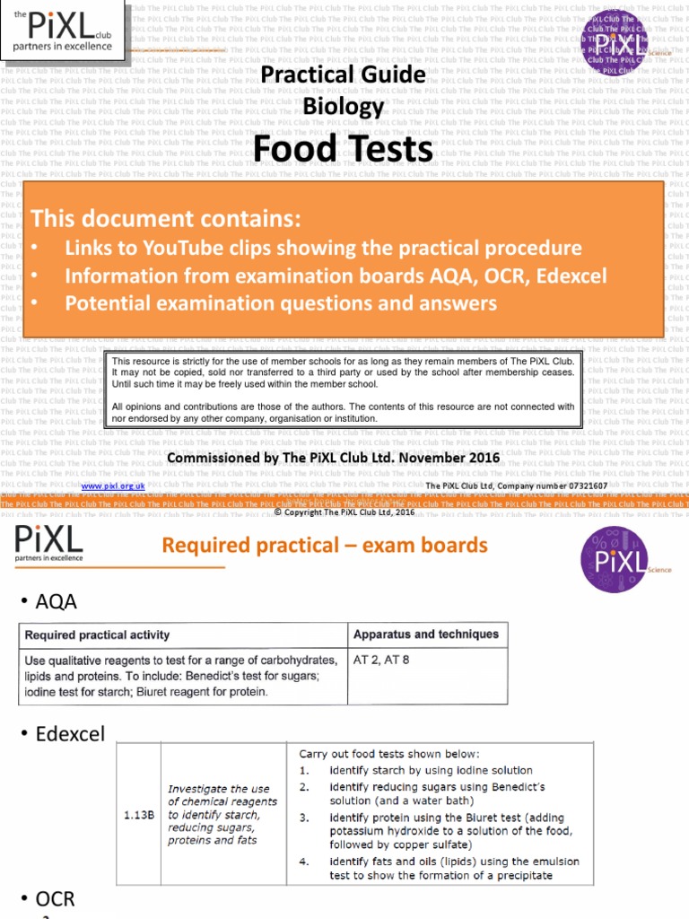 GCSE Practical Guide Biology Food Tests | PDF