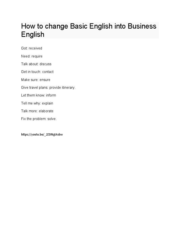 How To Change Basic English Into Business English | PDF