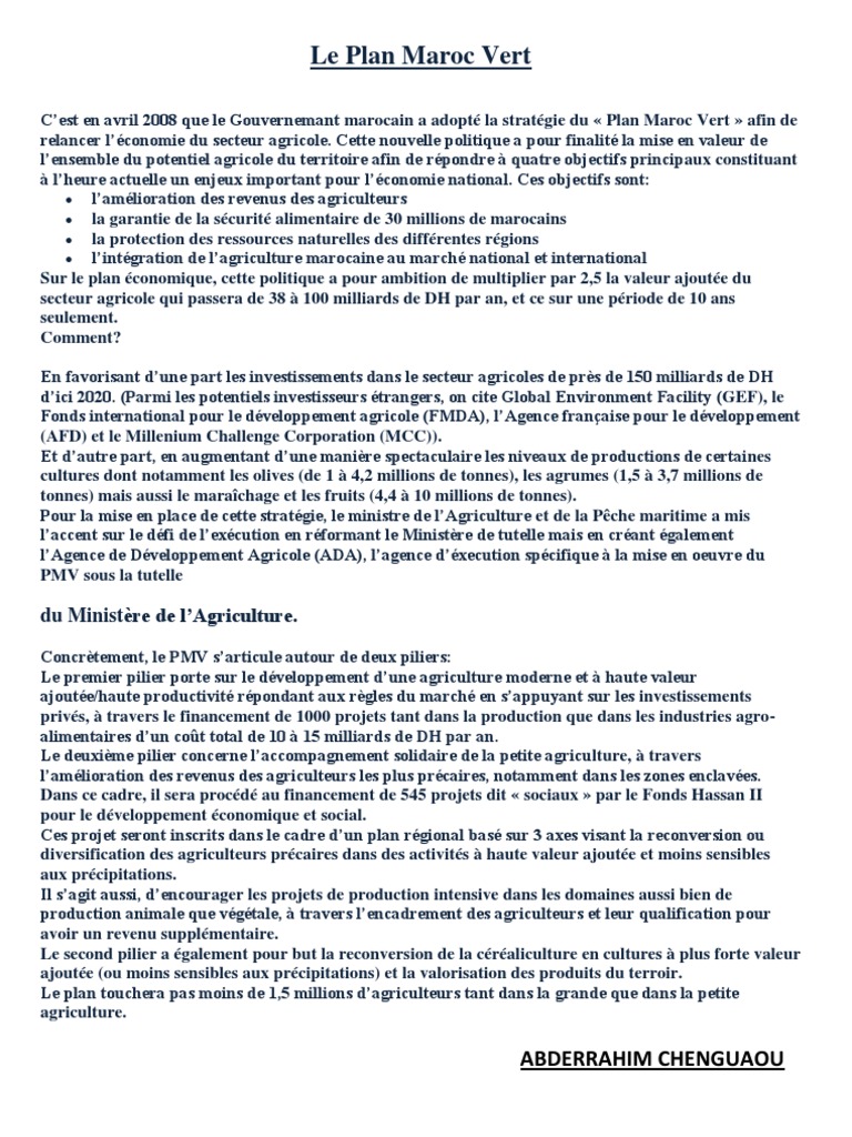 Plan Maroc Vert : Stratégie Agricole 2023 | PDF | Maroc | Agriculture