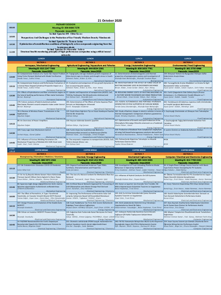 21 October 2020: Plenary Session Meeting ID: 836 6466 7278 Passcode ...