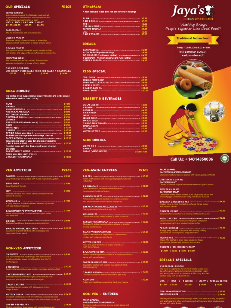 Jayas Menu Card 3 Fold A4-3!3!2019 Copy 1 | PDF | Curry | Indian Cuisine