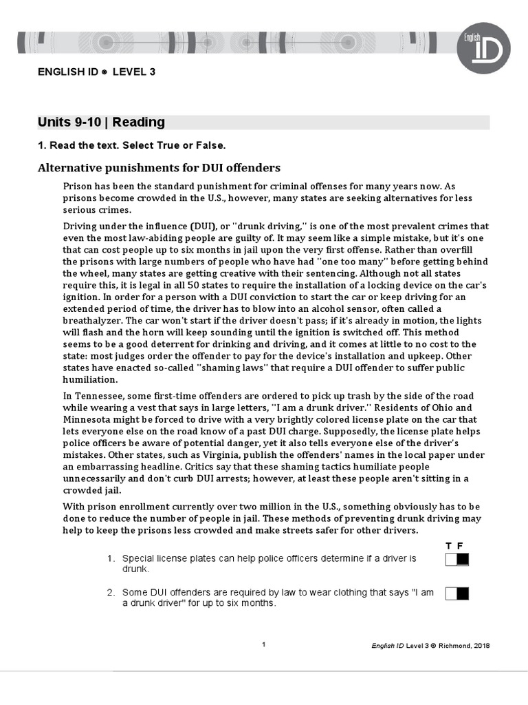 Units 9-10 - Reading: Alternative Punishments For DUI Offenders | PDF ...