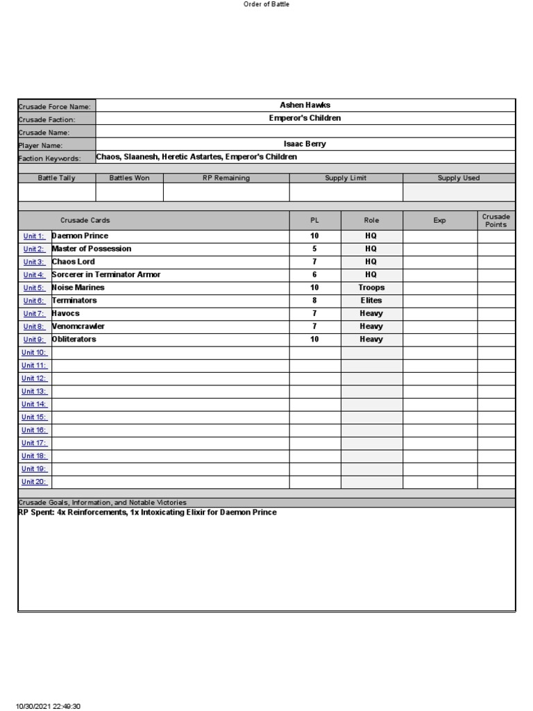 Blank Crusade Sheet | PDF | Infantry | Wars & Military