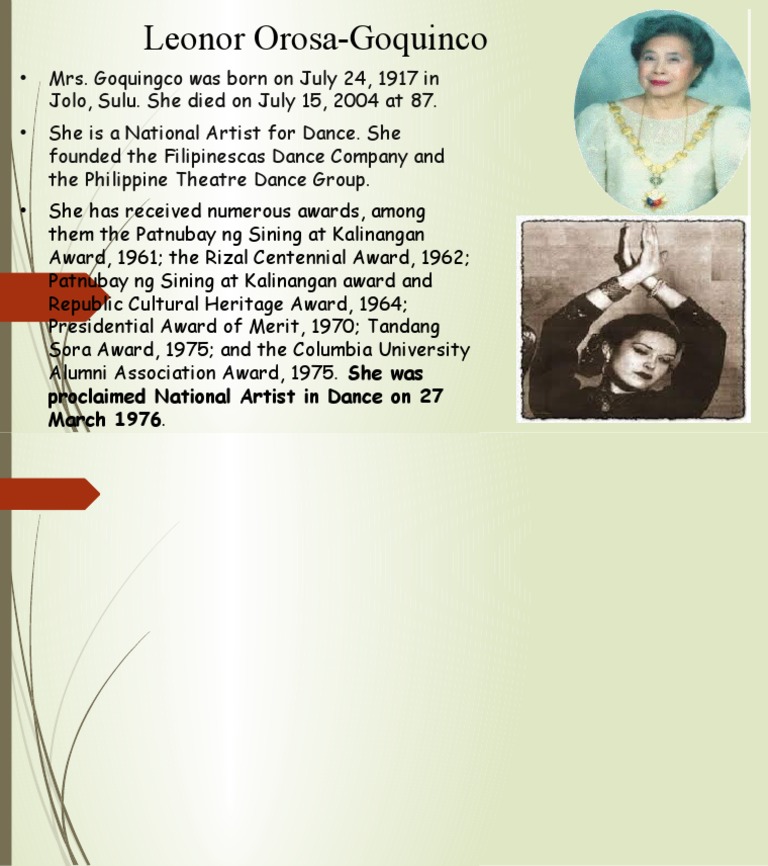 Leonor Orosa-Goquinco: She Was Proclaimed National Artist in Dance On ...